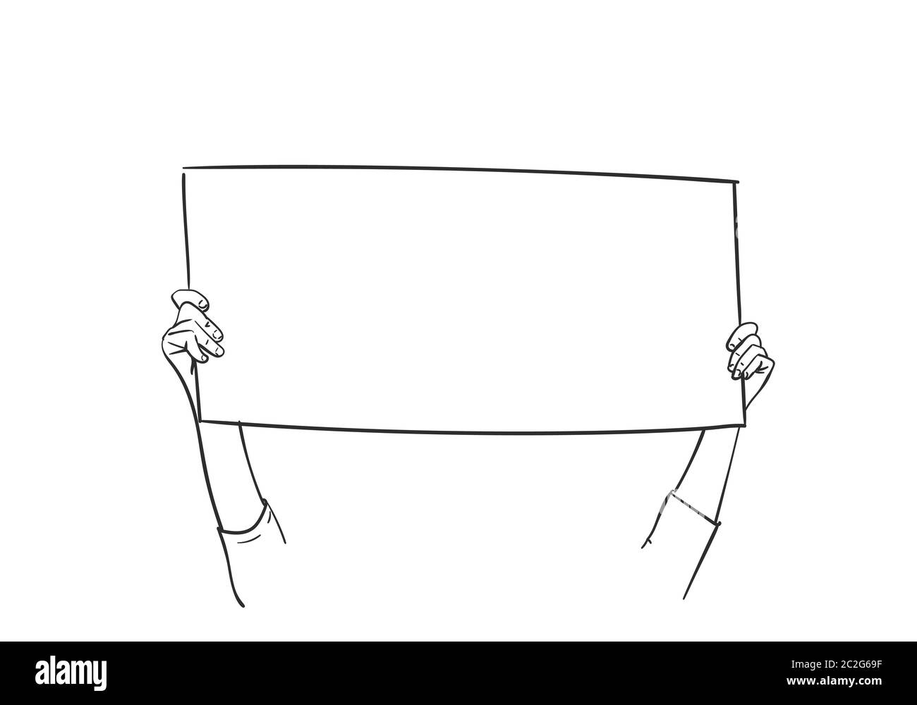 Hands holding blank sign board. Vector sketch, Hand drawn illustration ...