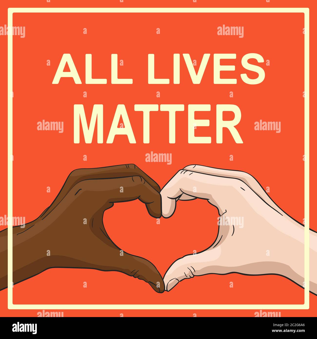All lives matter banner with multiracial hands showing heart shape ...