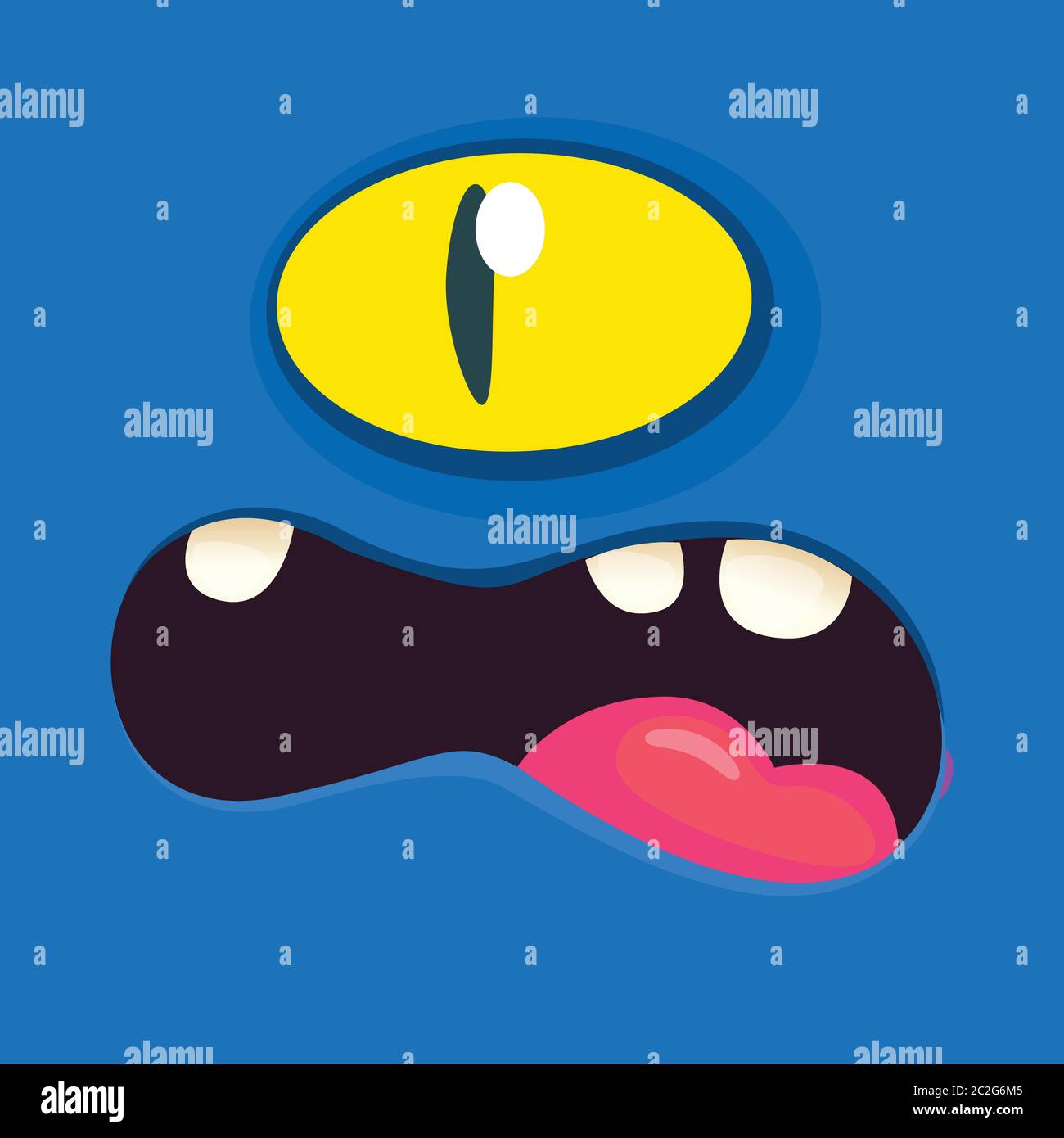 Cartoon monster face. Vector Halloween blue monster with one eye Stock ...