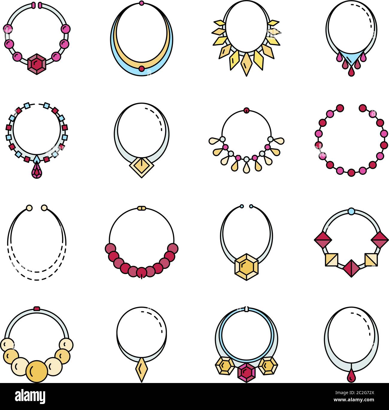 Necklace jewelry icon set line color vector Stock Vector Image & Art ...
