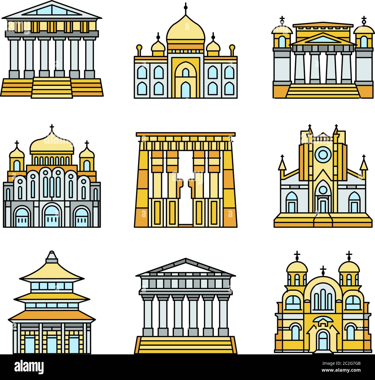 Temple icon set line color vector Stock Vector Image & Art - Alamy