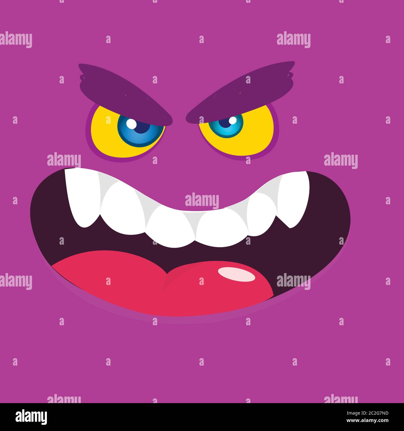 Cartoon angry monster face. Vector Halloween green monster smile ...