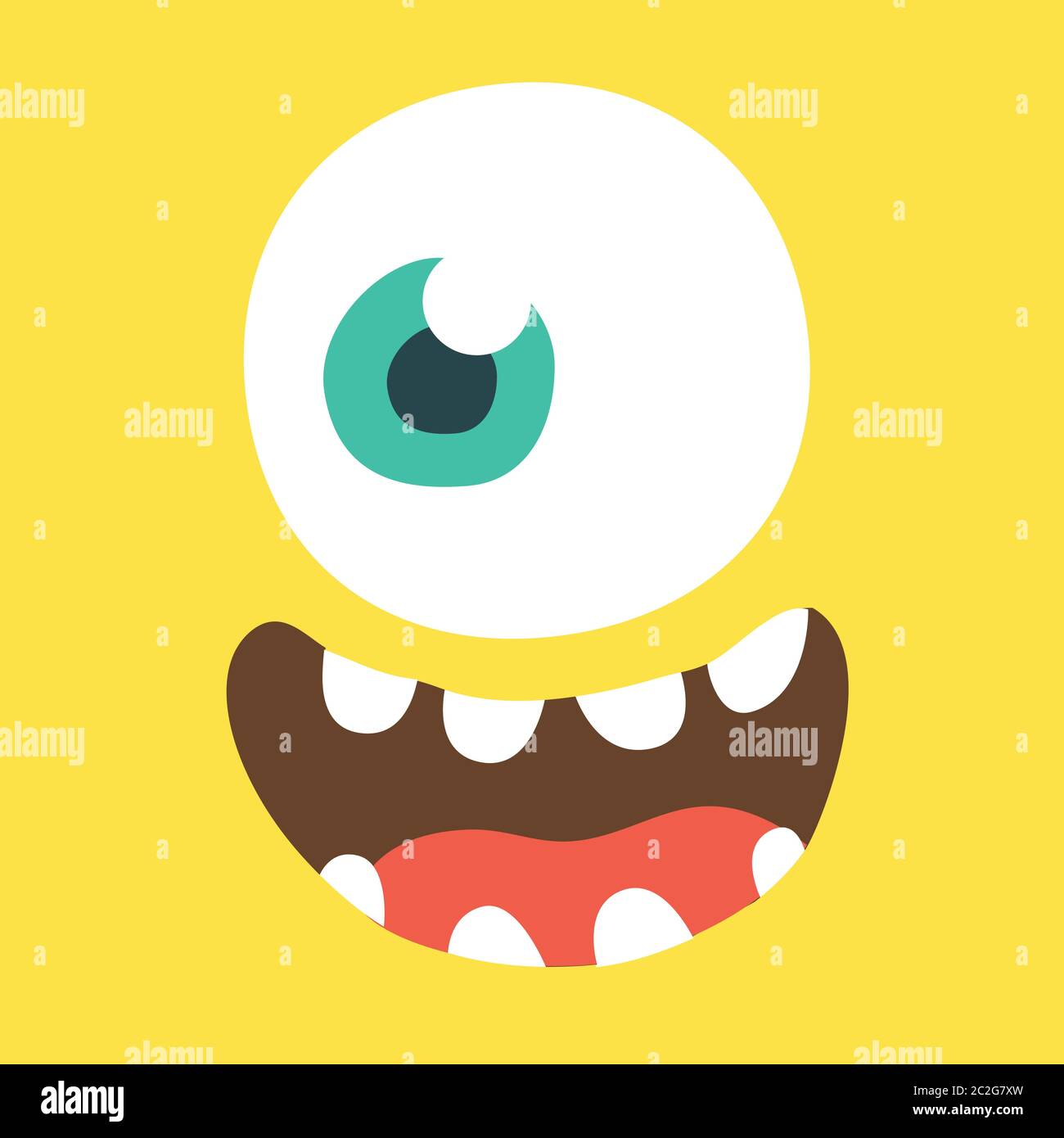 Cartoon monster face. Vector Halloween smiling monster avatar with one ...