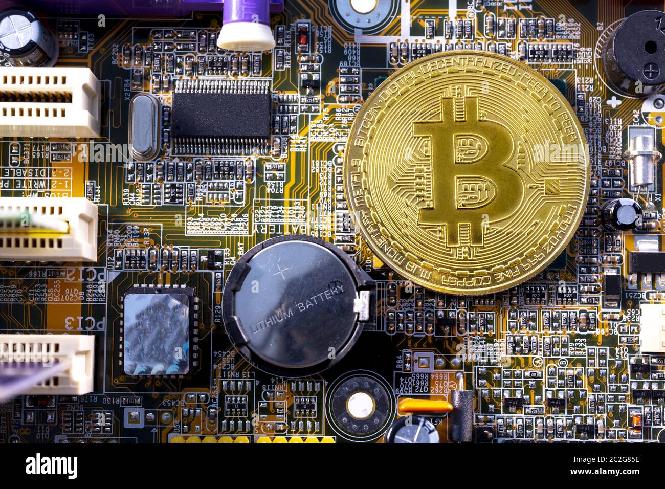 Bitcoin coins and printed circuit board PCB Stock Photo - Alamy