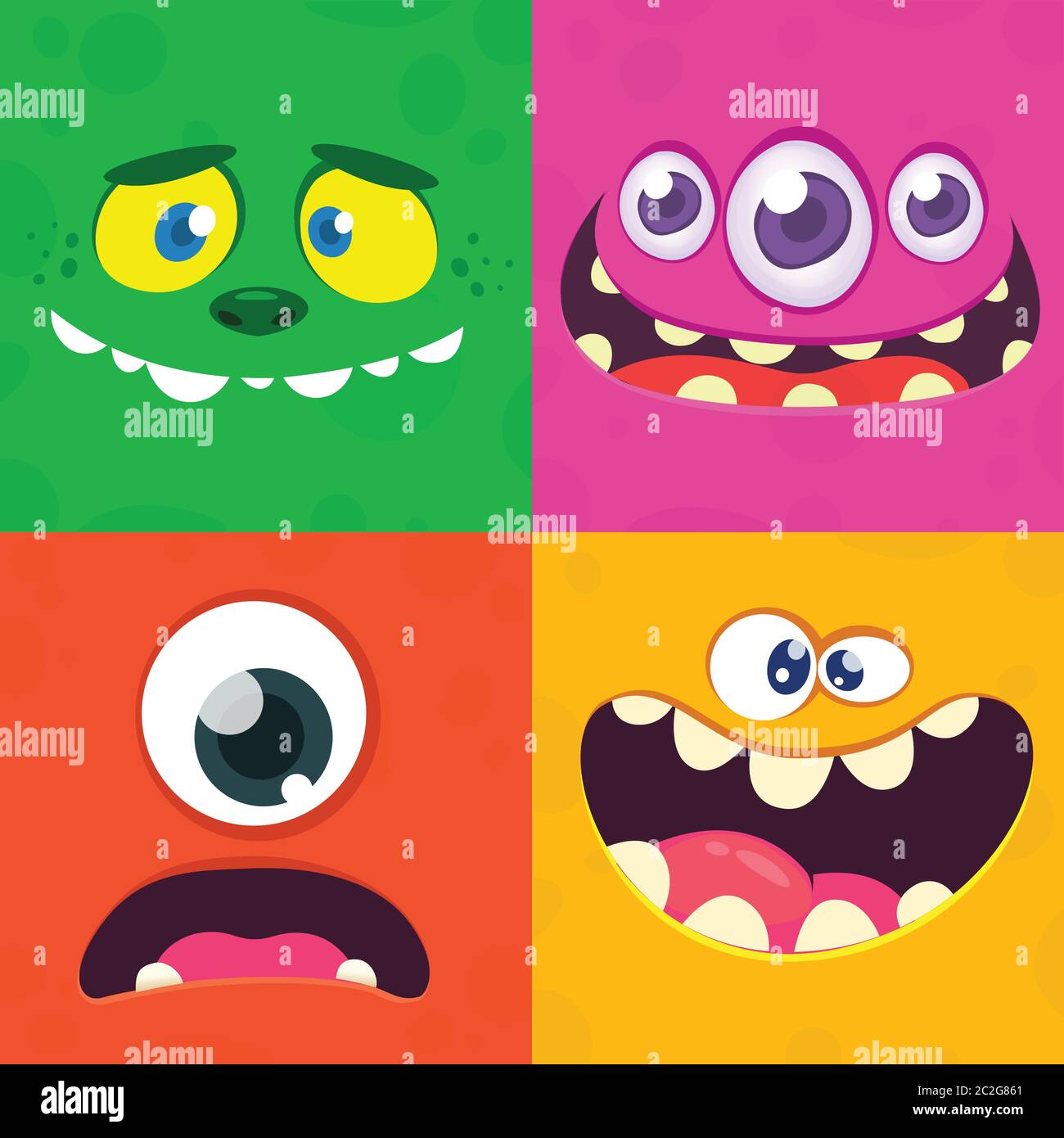 Cartoon monster faces set. Vector set of four Halloween monster faces ...