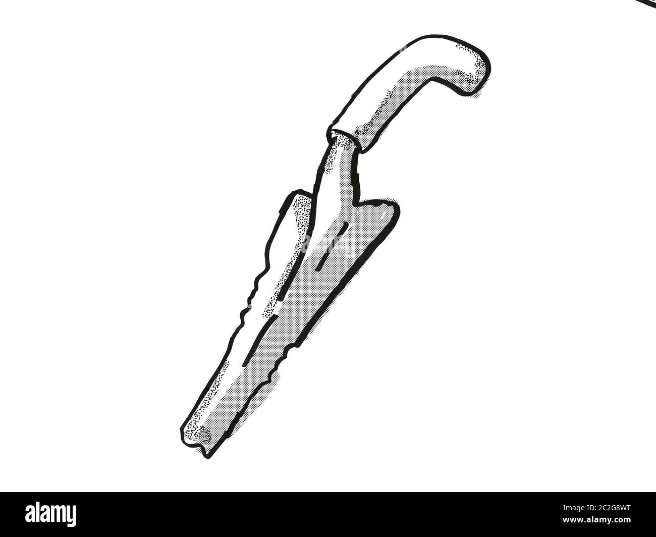 Retro cartoon style drawing of a bulb trowel, a garden or gardening ...