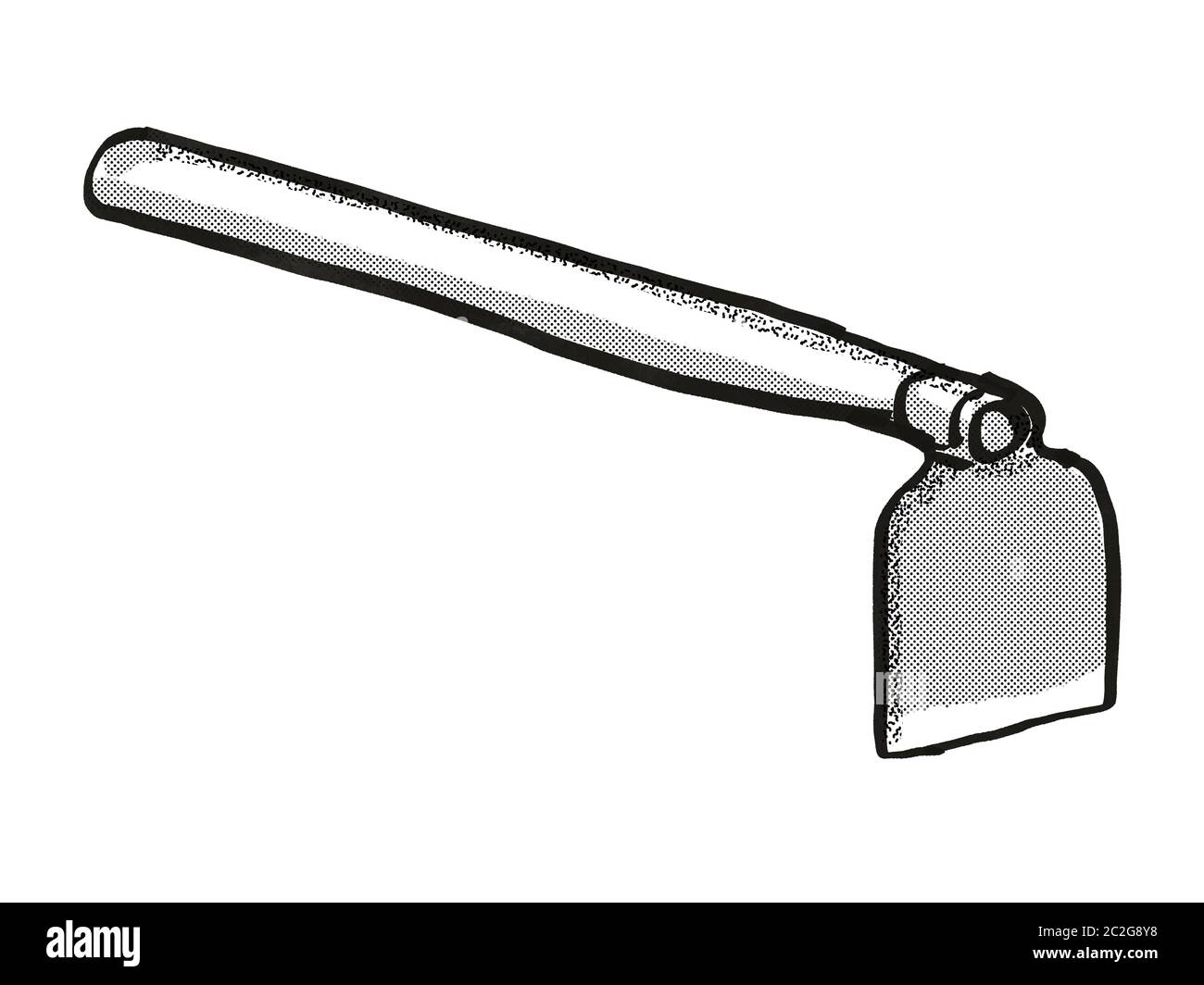 Retro cartoon style drawing of a grub hoe or grab hoe, a garden or ...