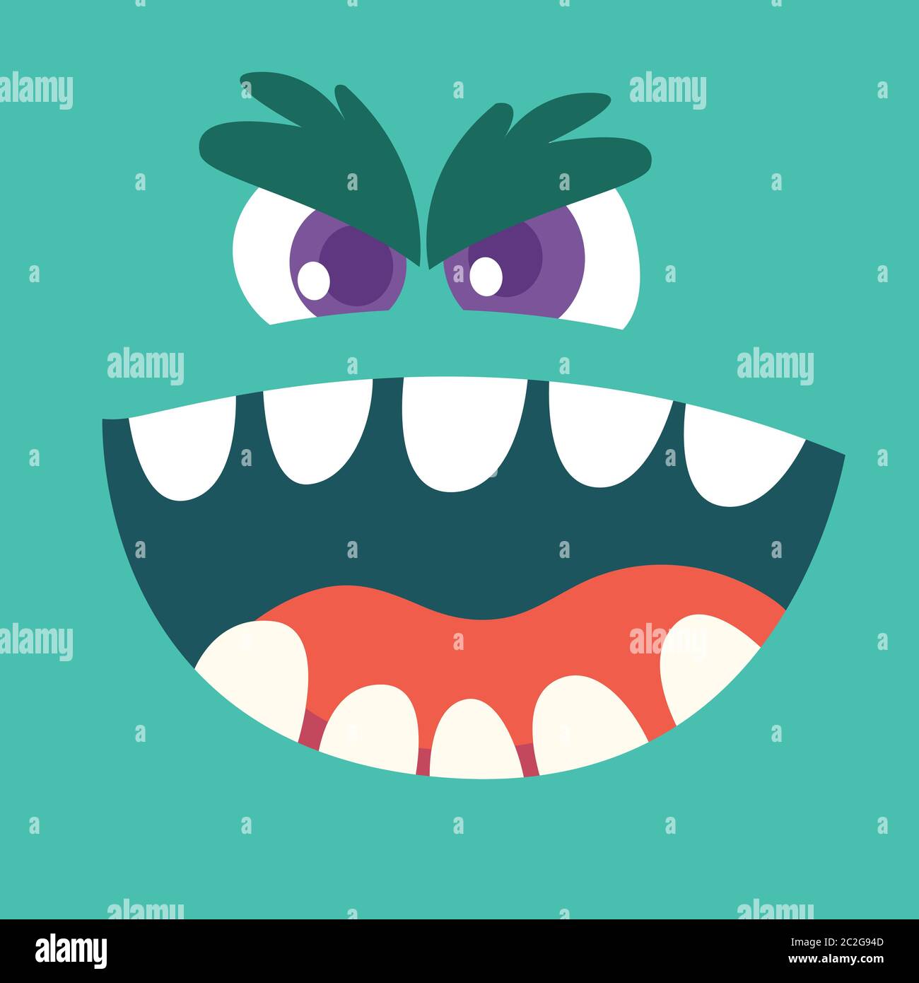 Angry cartoon blue monster face. Halloween vector illustration Stock ...
