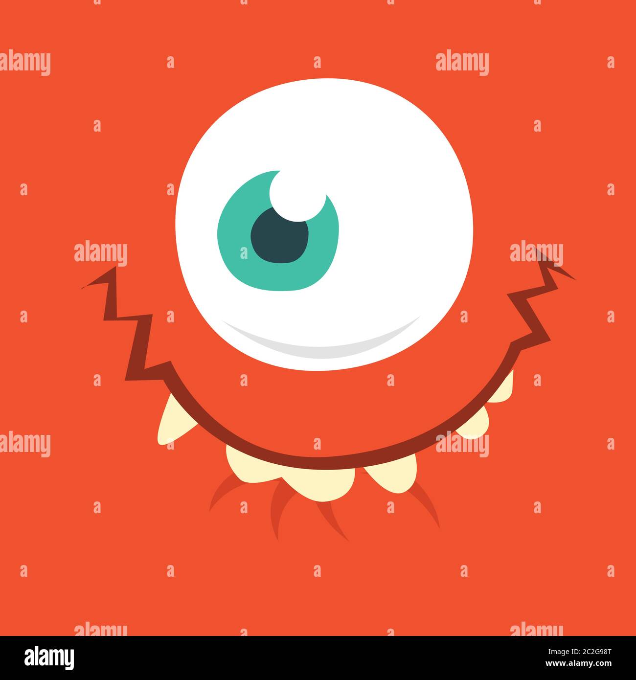 Cartoon monster face. Vector Halloween red monster with one eye Stock ...