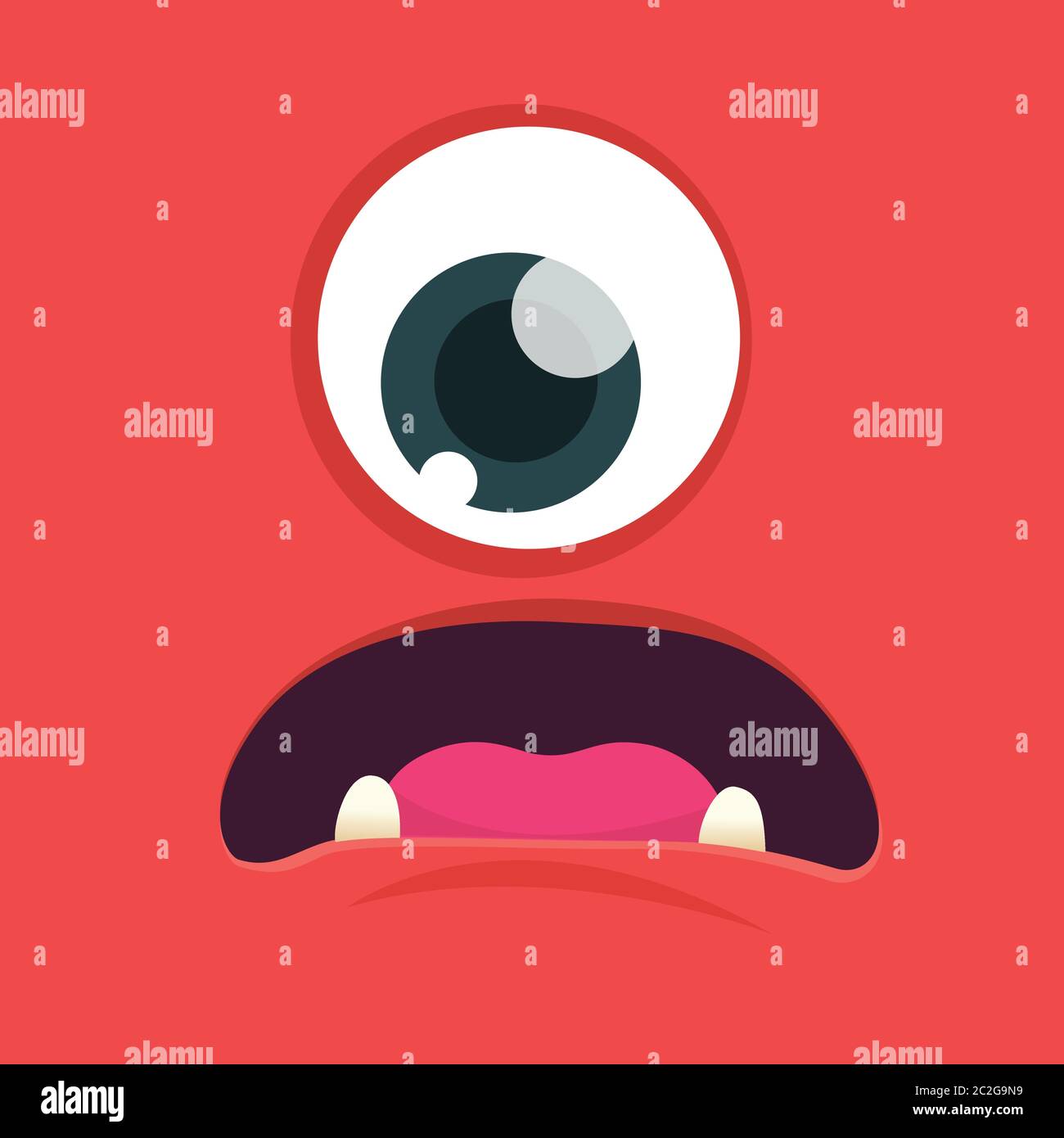 Cartoon monster face. Vector Halloween red monster with one eye Stock ...