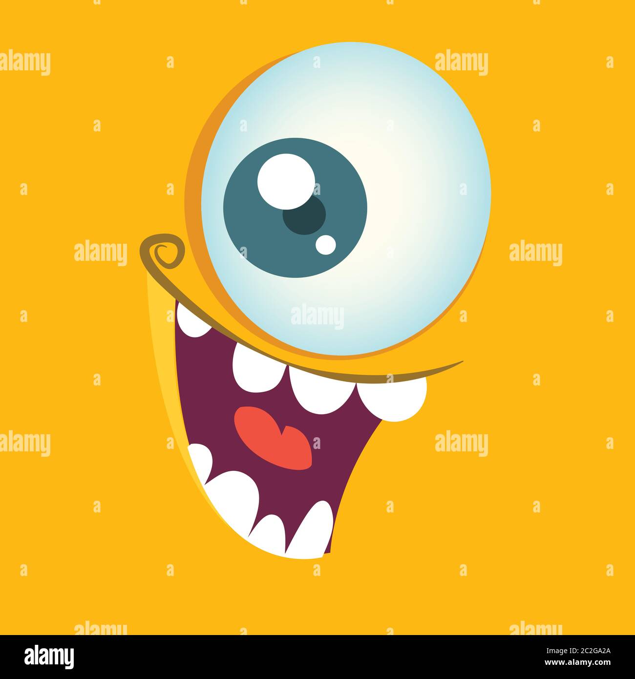 Cartoon monster face. Vector Halloween orange monster with one eye ...