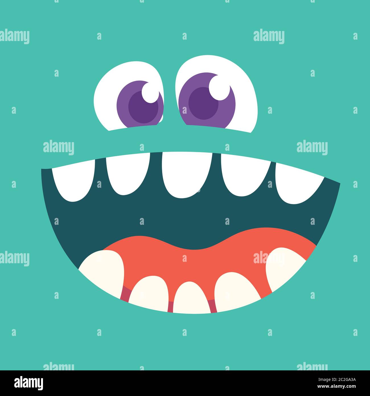 Funny cartoon blue monster face. Halloween vector illustration Stock ...