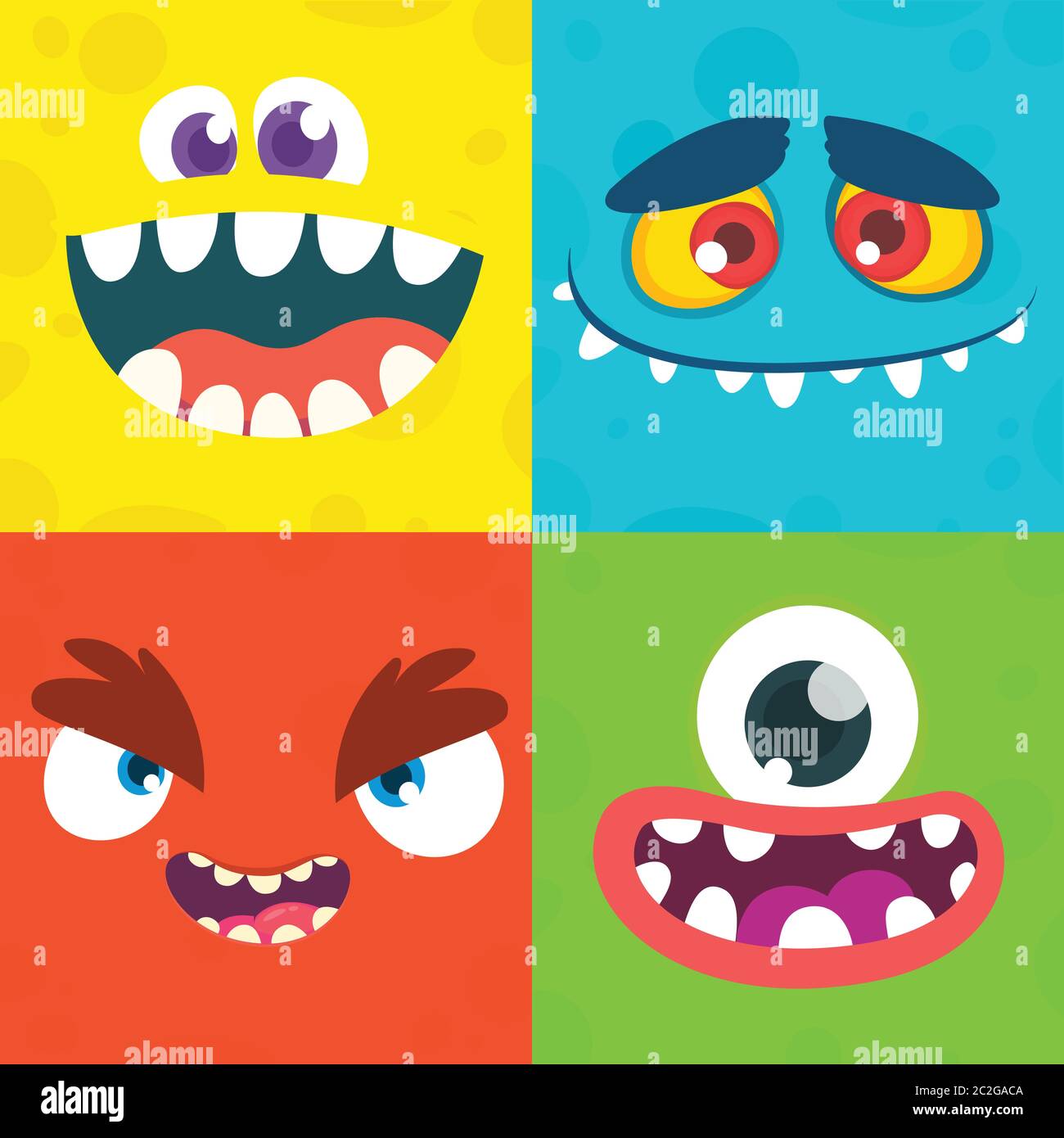 Cartoon monster faces set. Vector set of four Halloween monster faces ...