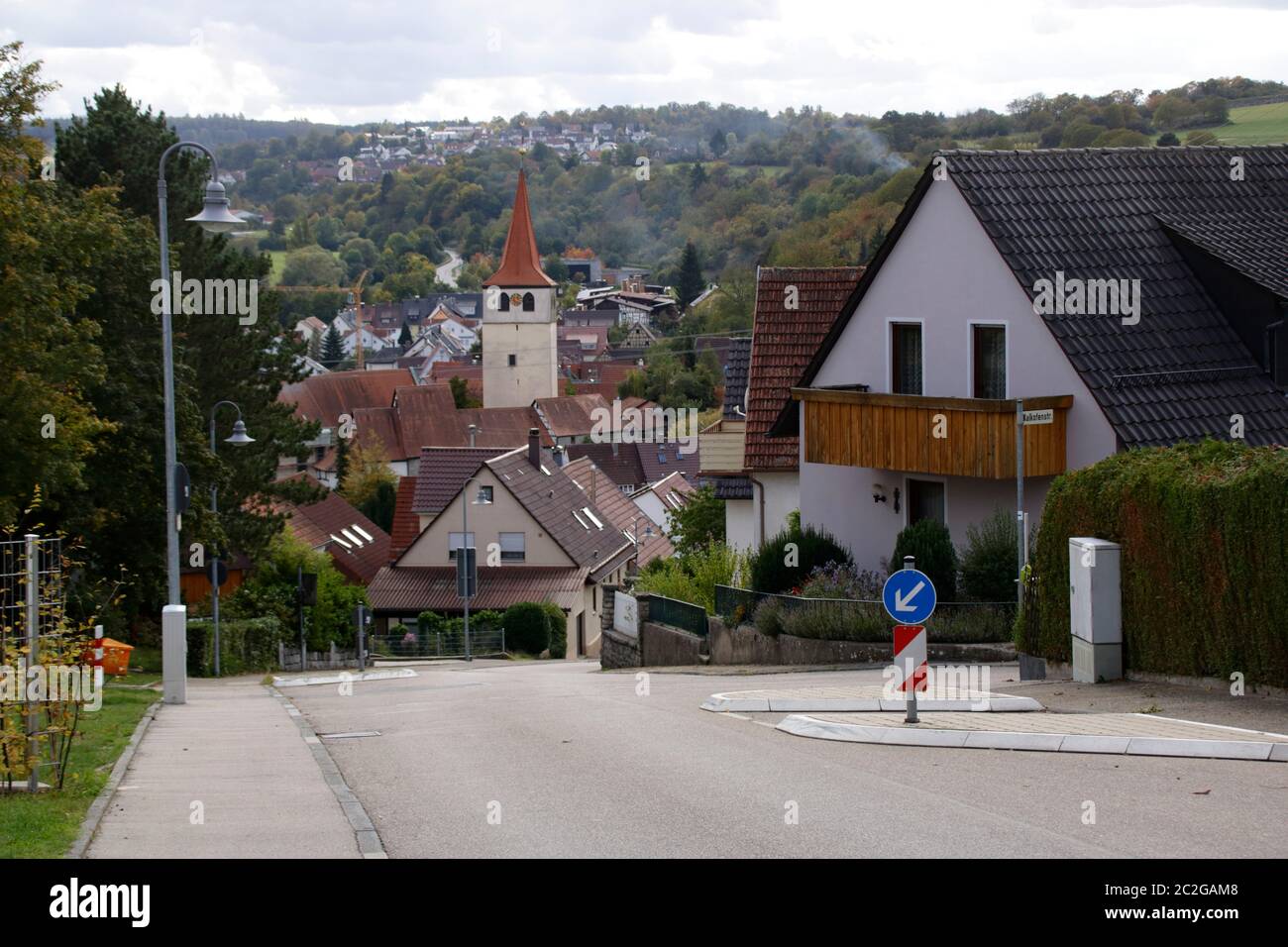 view of the historic church tower in the village of Weissach Stock ...