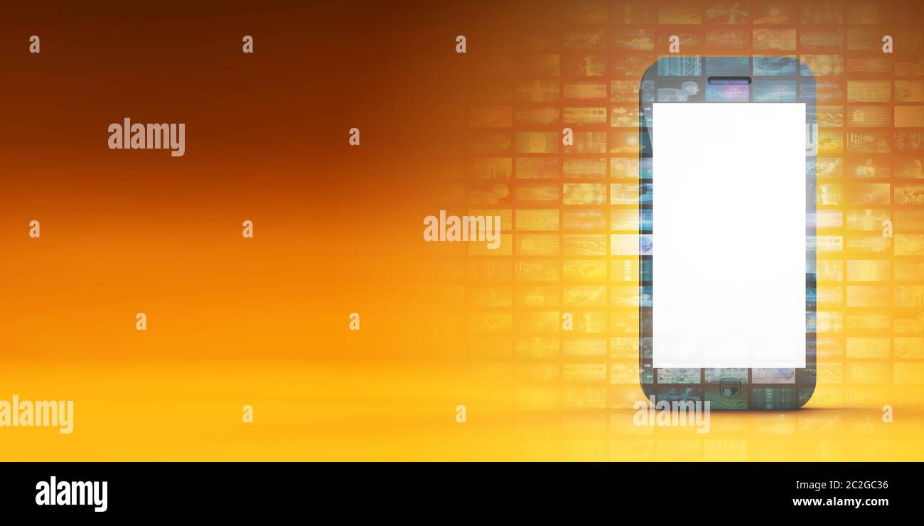 Glowing Mobile Empty Screen on Fun Background Stock Photo - Alamy