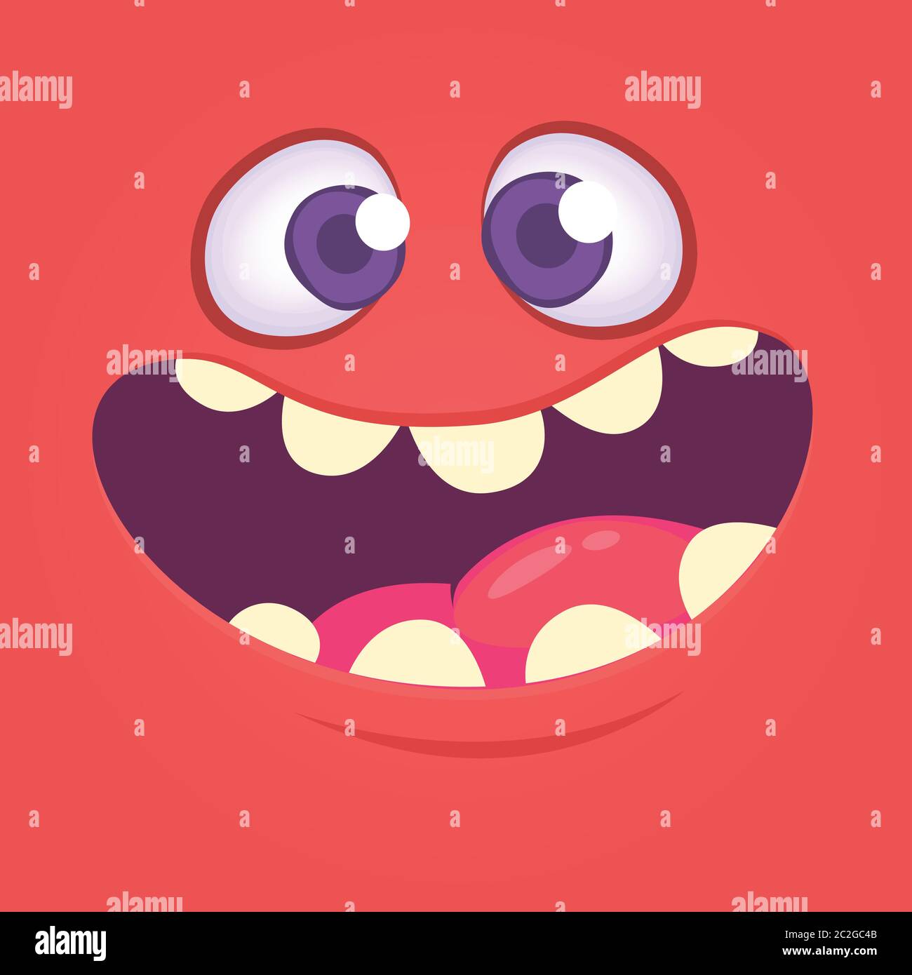 Cartoon angry monster face. Vector Halloween red monster scared ...