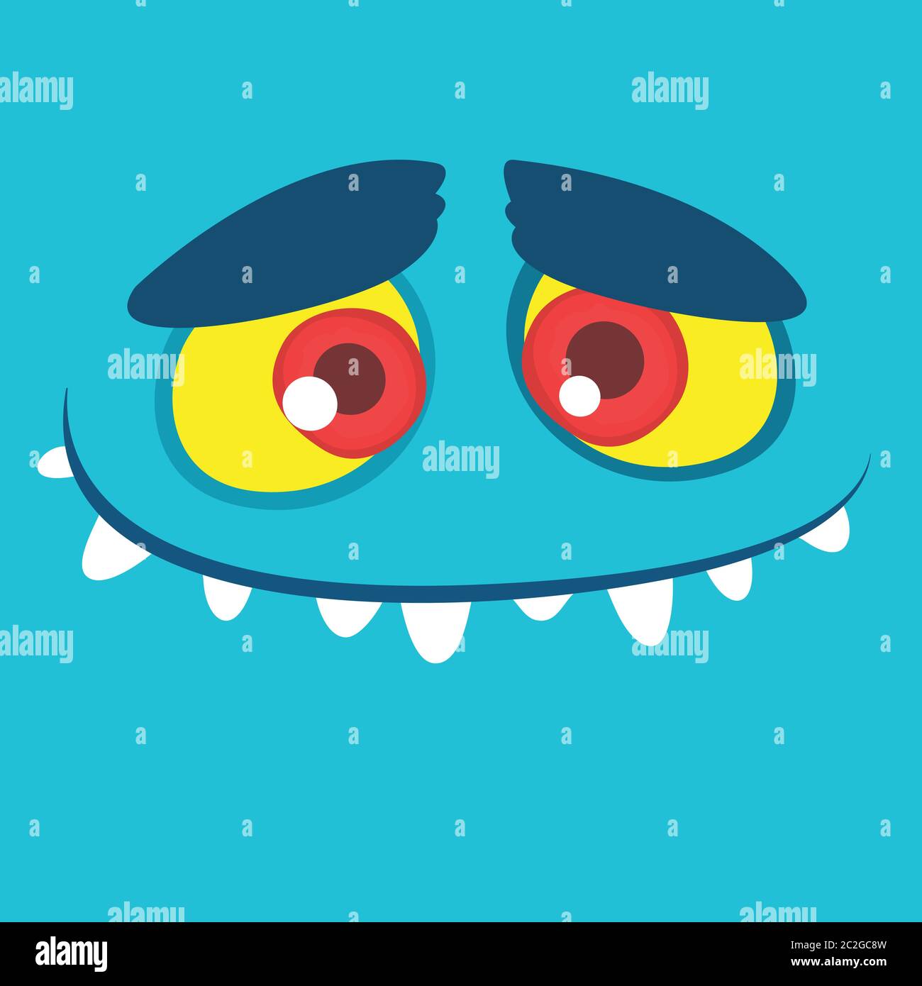Cartoon monster face. Vector Halloween blue monster avatar with wide ...