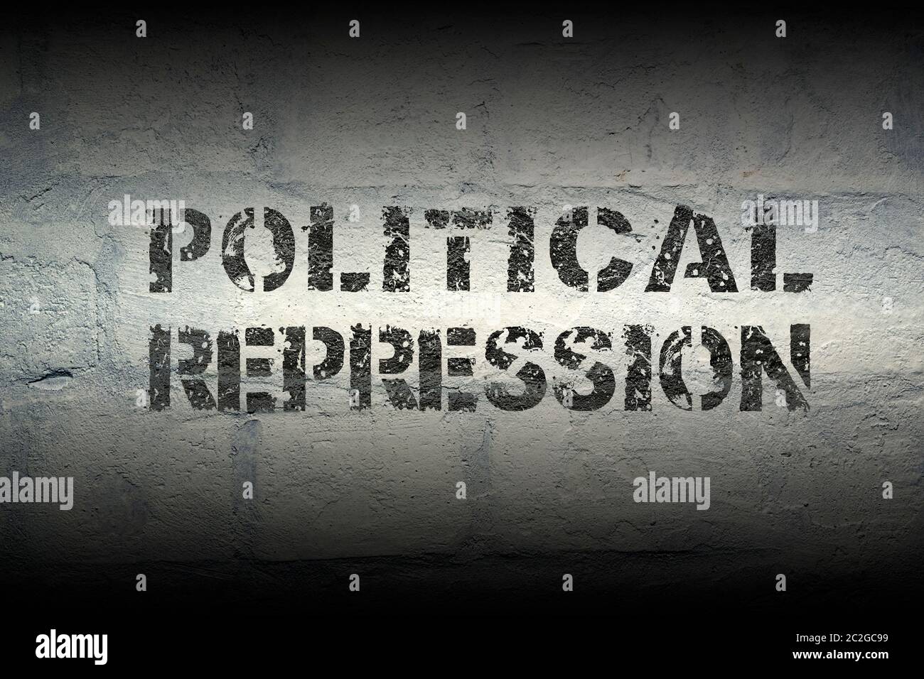 political repression stencil print on the grunge white brick wall Stock ...