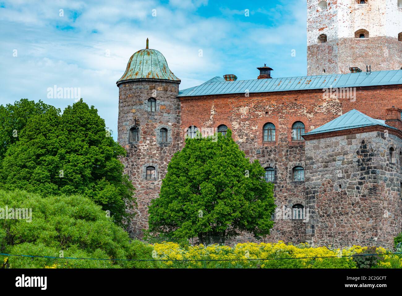 Architecture of old town Vyborg, Russia, Europe. Saint Olaf tower and ...