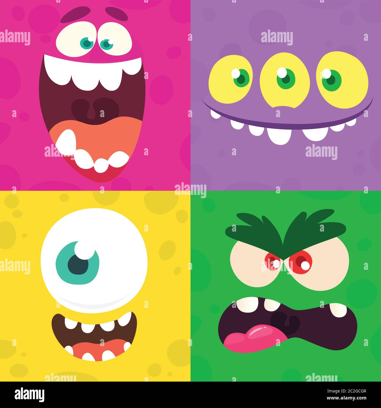 Cartoon monster faces set. Vector set of four Halloween monster faces ...