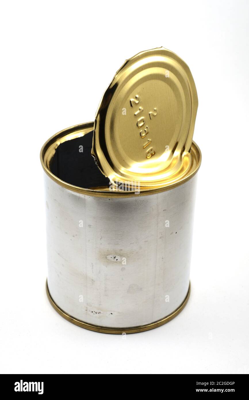 empty tin can on a white background Stock Photo - Alamy