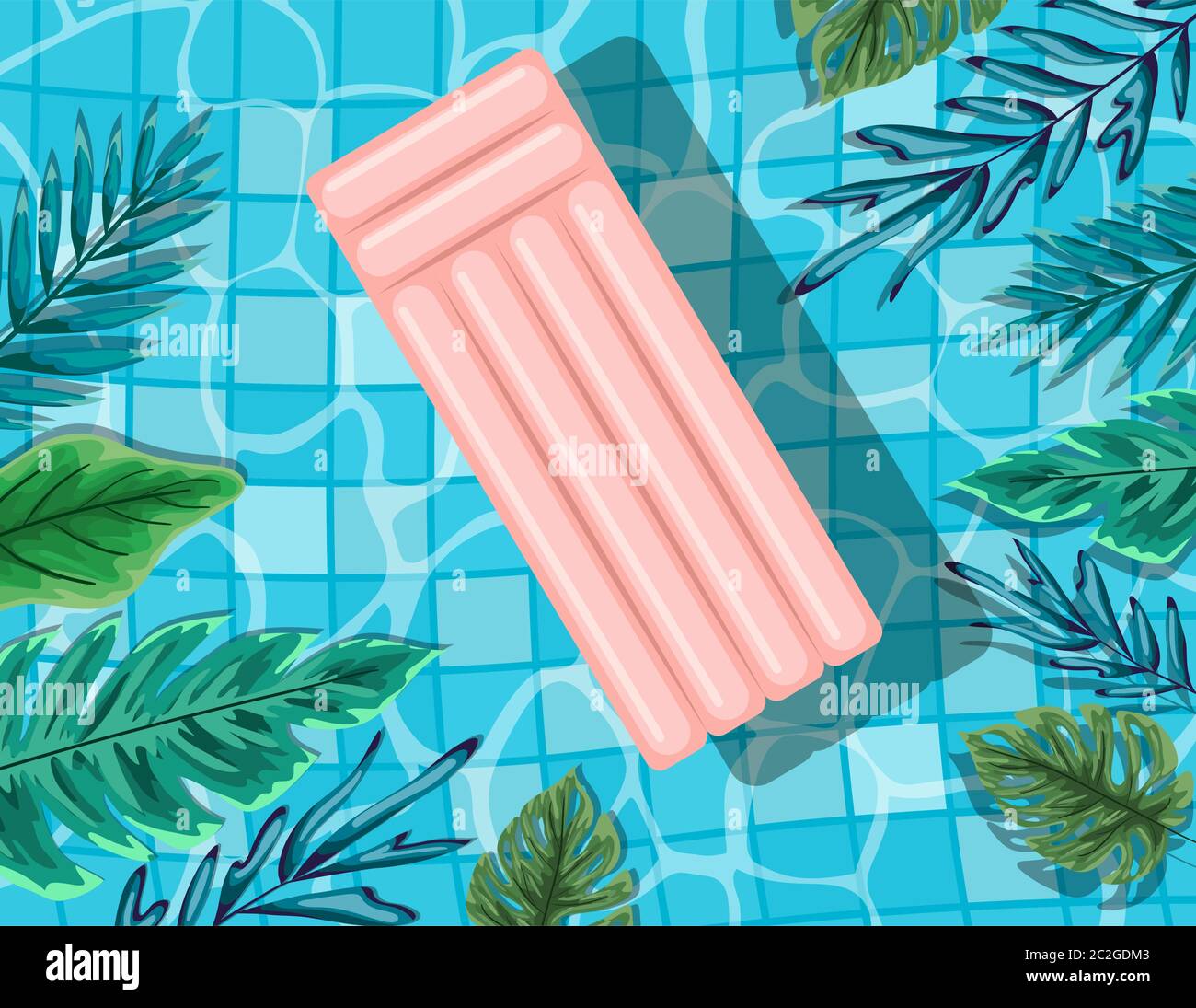 pool with leaves and float top view design, Summer vacation and ...