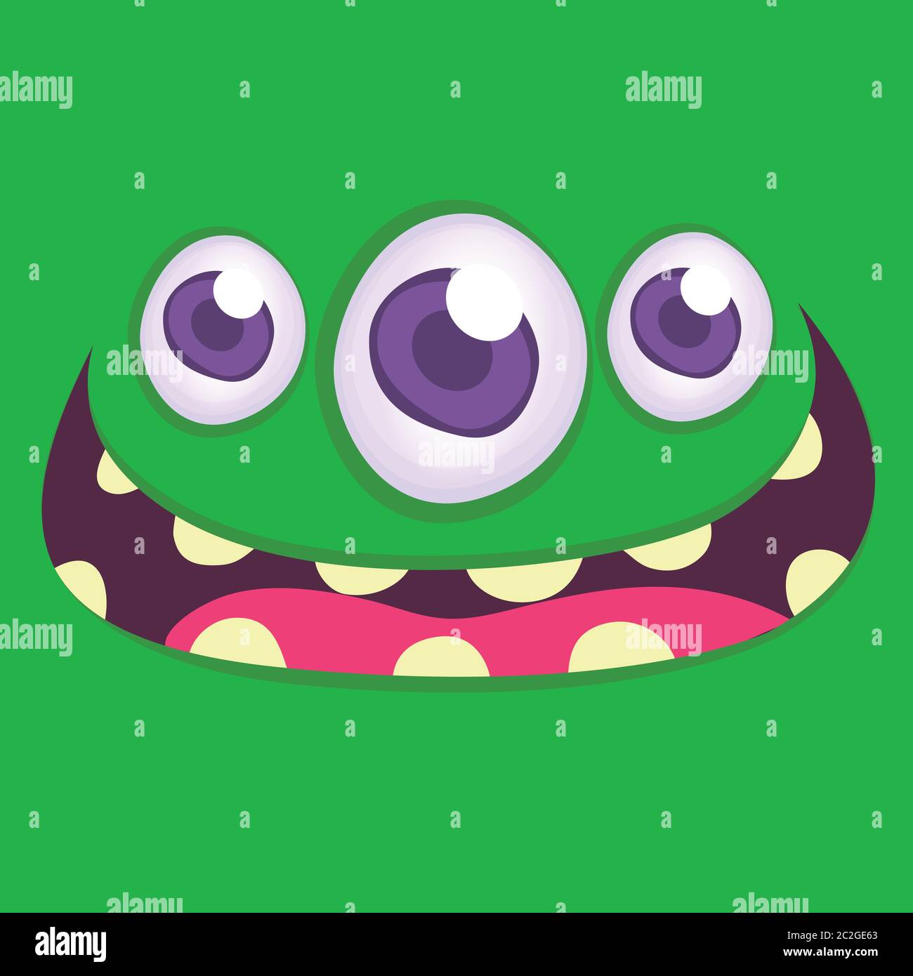 Cool cartoon monster face with three eyes. Halloween vector ...
