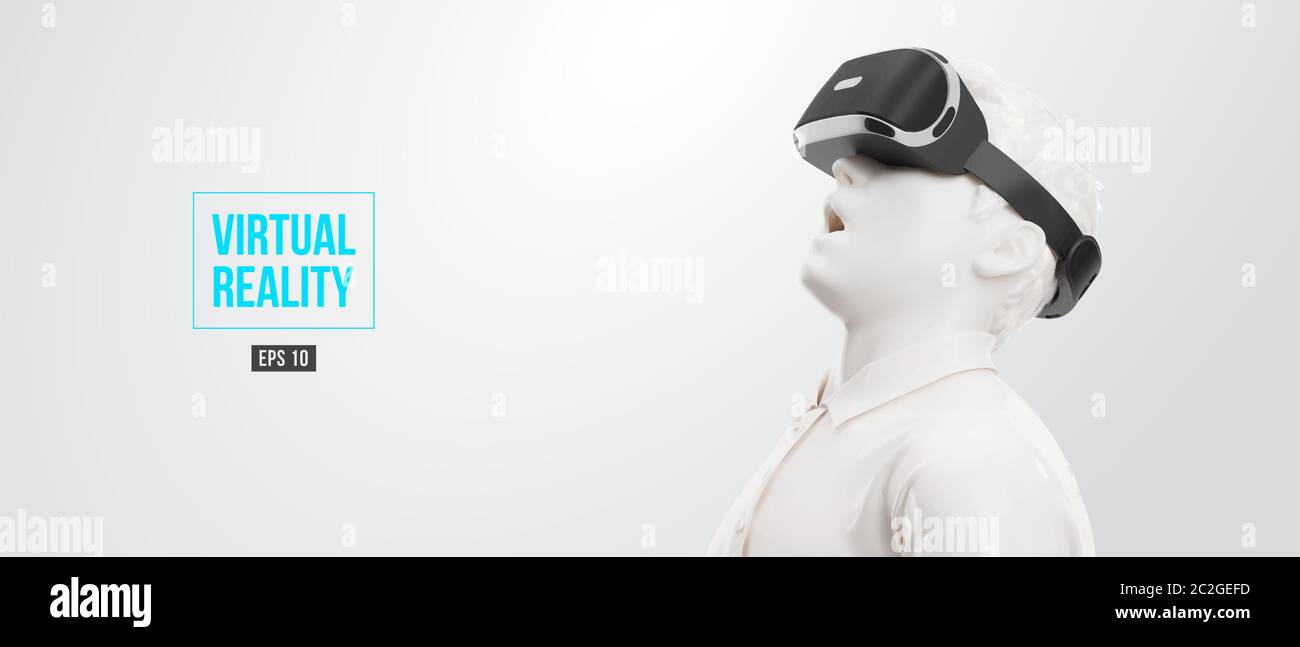 VR headset, technology. 3d of the man, wearing virtual reality glasses ...