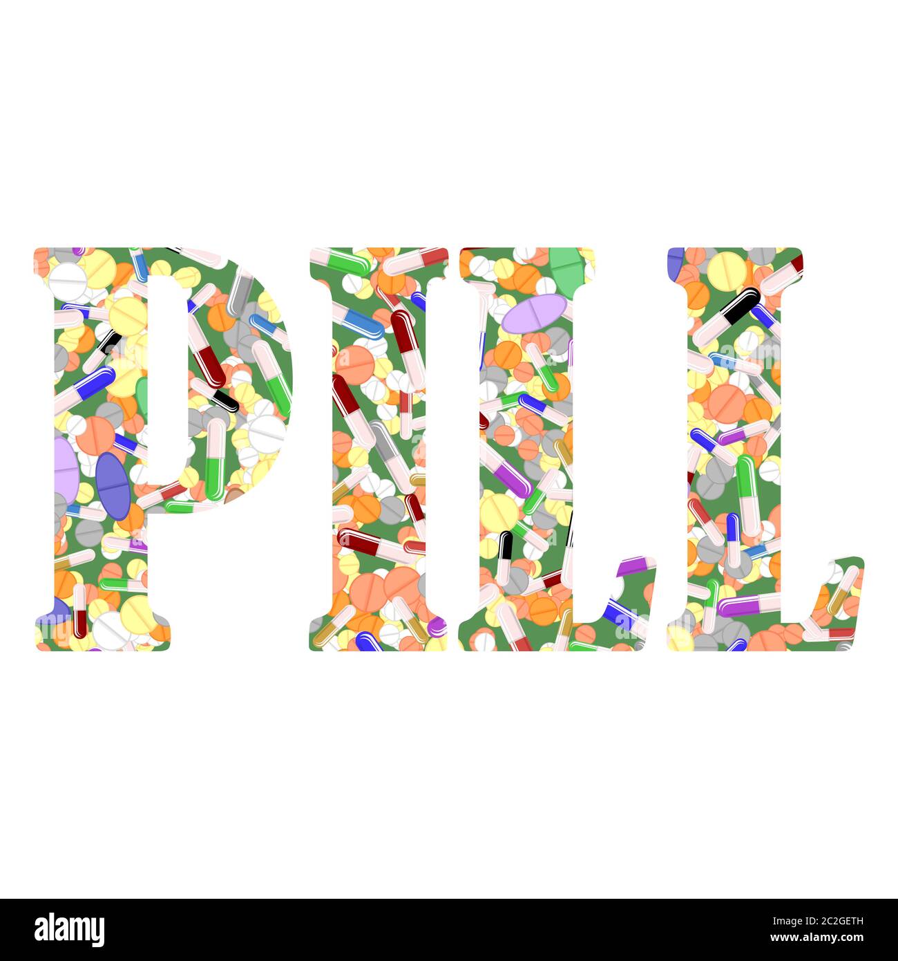 Colorful Pill Text Isolated on White Background. Medical Sign Design ...