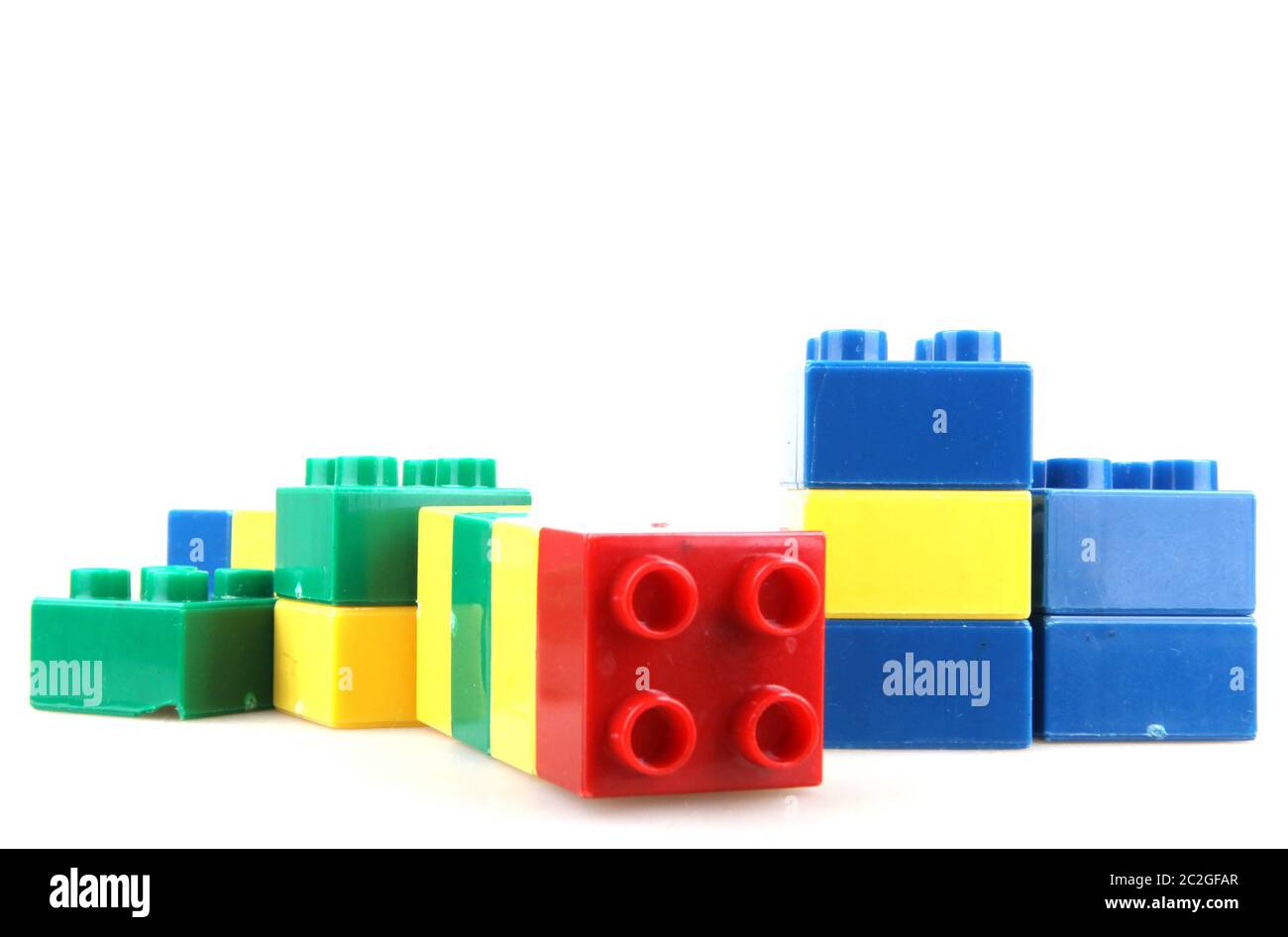 Close-Up Of Plastic Building Blocks Against White Background Stock ...
