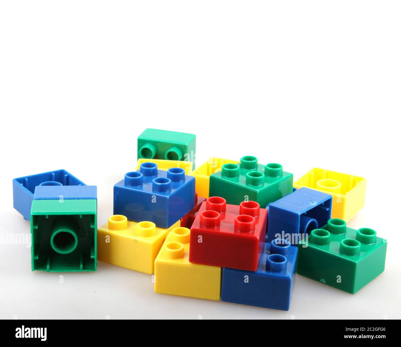 Close-Up Of Plastic Building Blocks Against White Background Stock ...