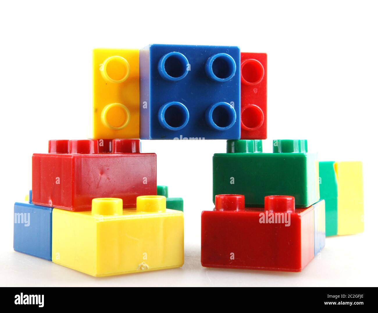Close-Up Of Plastic Building Blocks Against White Background Stock ...