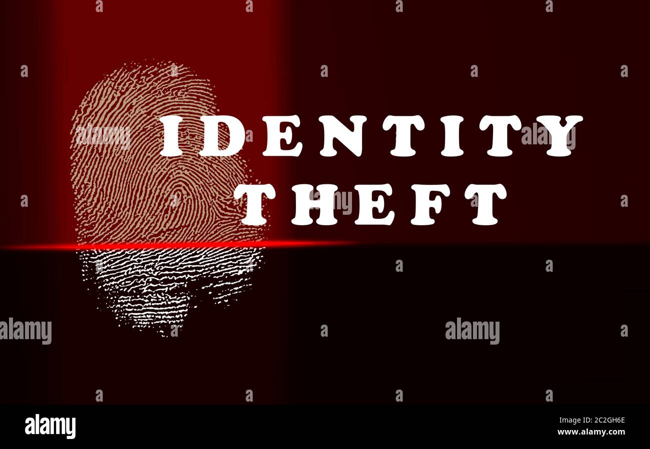 Identity theft concept with thumb print and red scanner lights Stock ...
