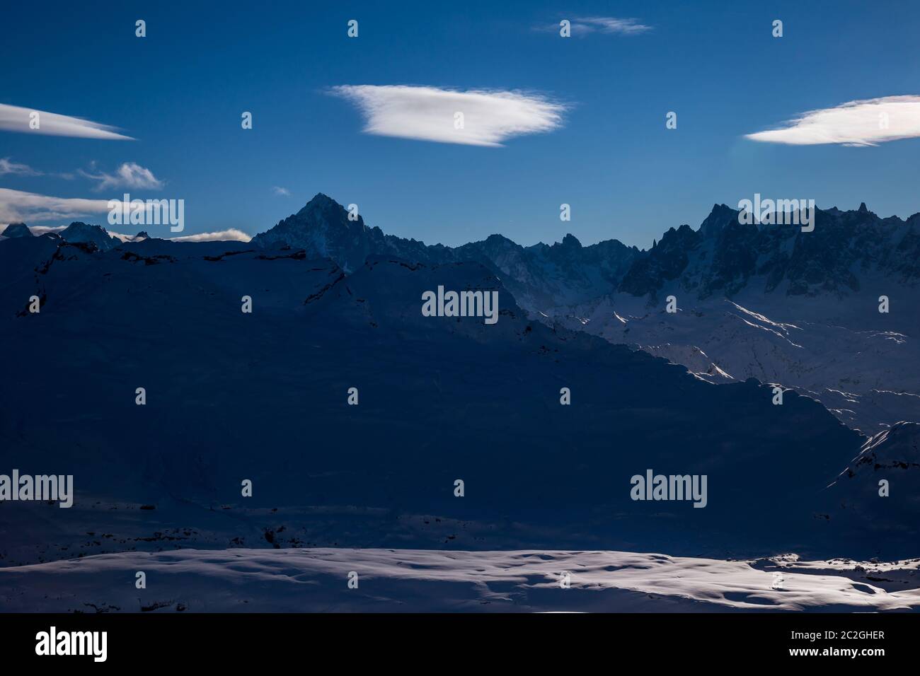 Four thousand peaks of the French Alps above Chamonix around Mont Blanc ...