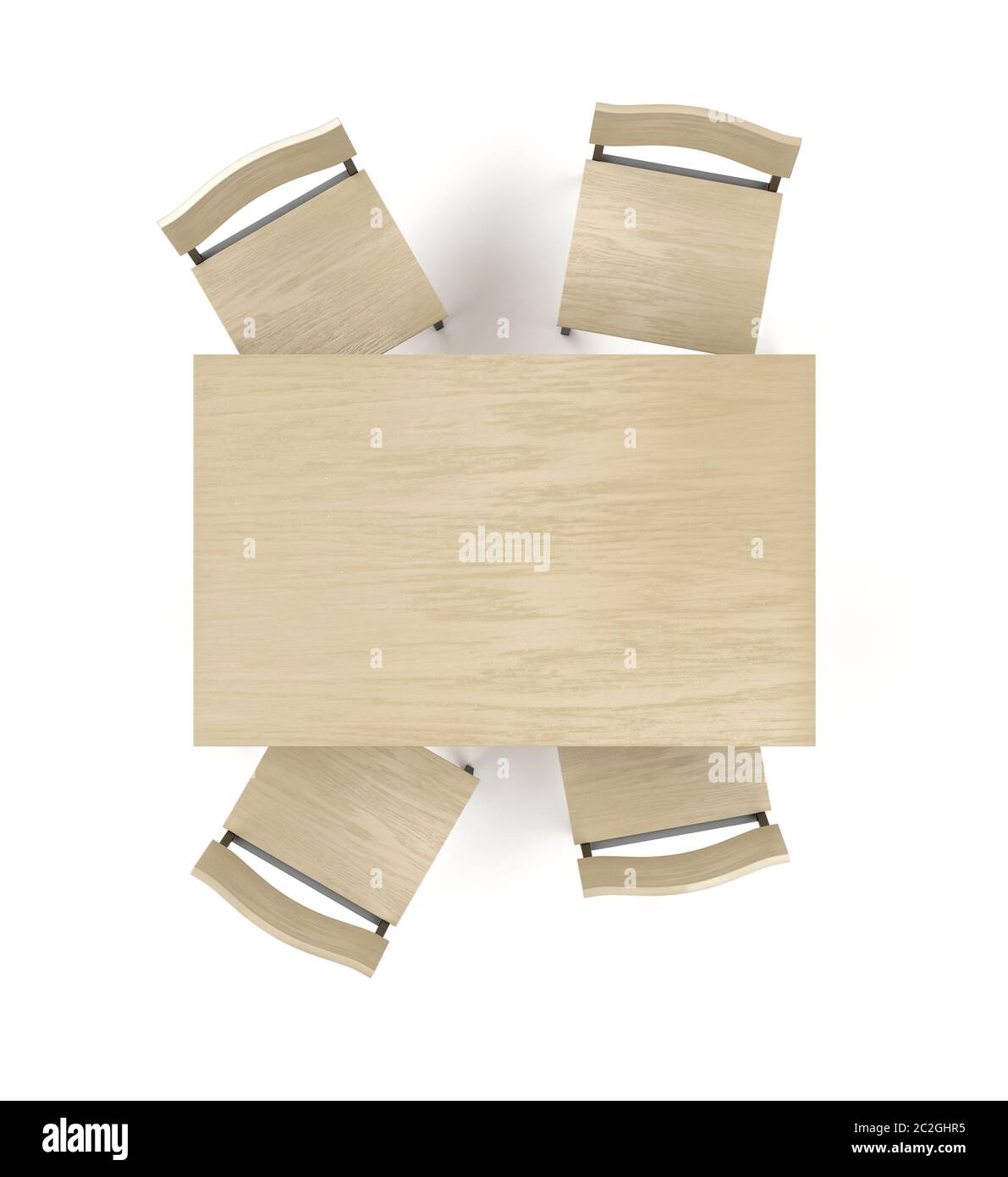 Top view of wood dining table and four chairs on white background Stock ...