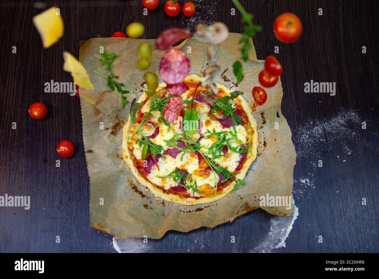 overhead top view of pizza cooking Stock Photo - Alamy