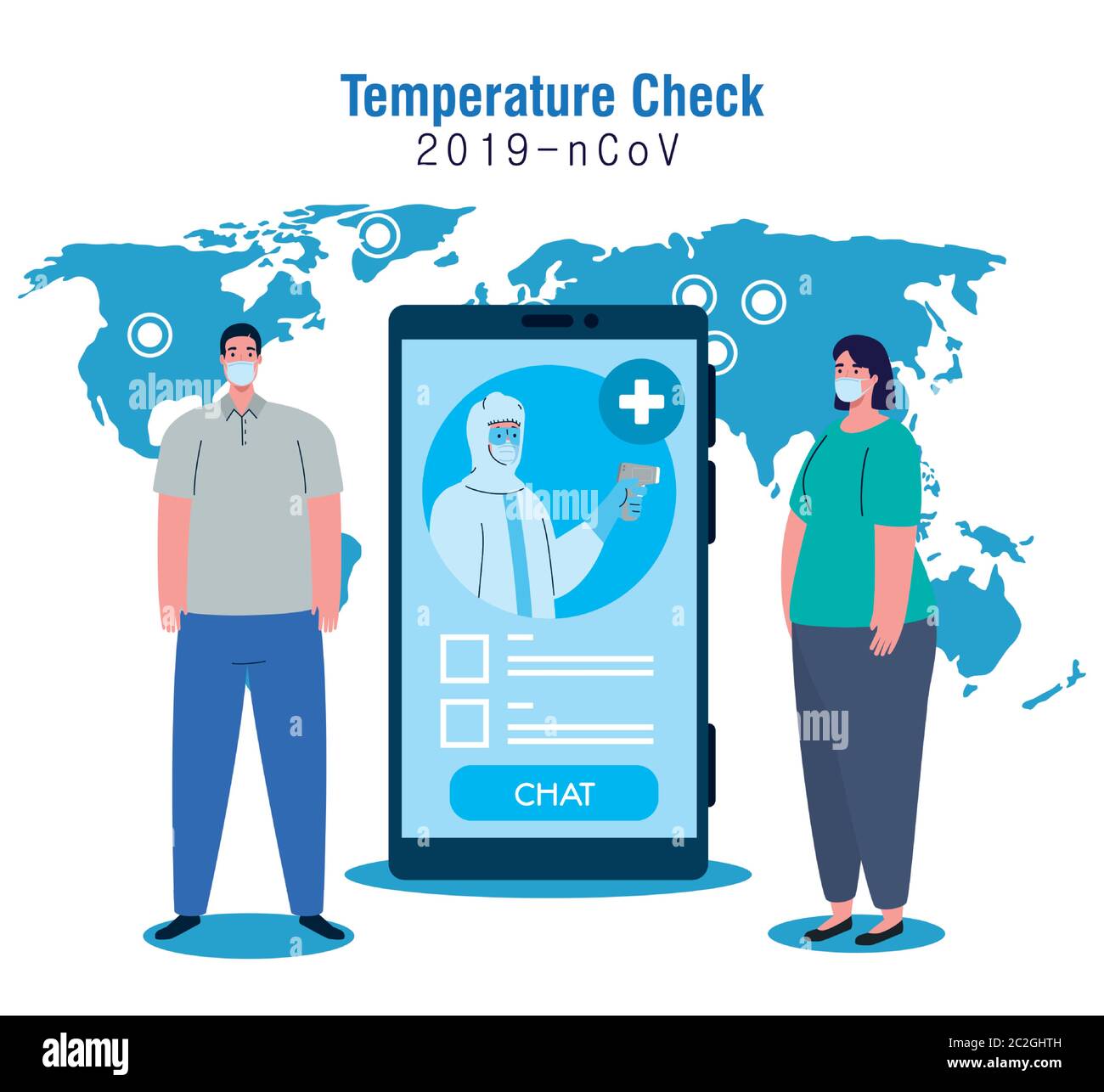 temperature check by non contact thermometer and smartphone, checking ...