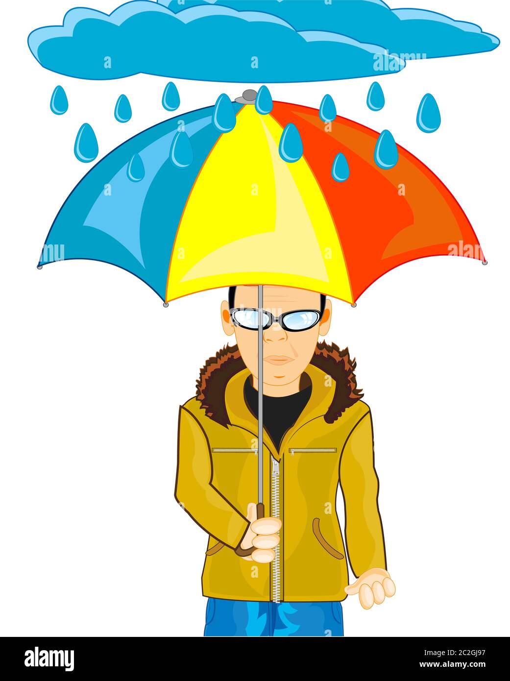 Man with umbrella in bad weather on white background is insulated Stock ...