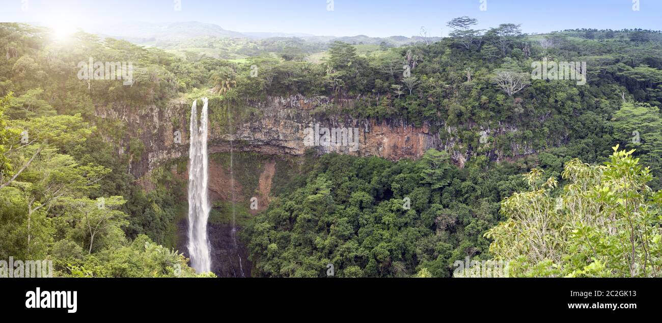 Mauritius. Panormany view of the rainforest and Chamarel waterfall ...