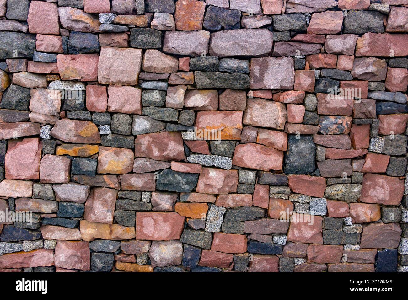 Seamless stone masonry using rectangular stones, red and gray shades ...