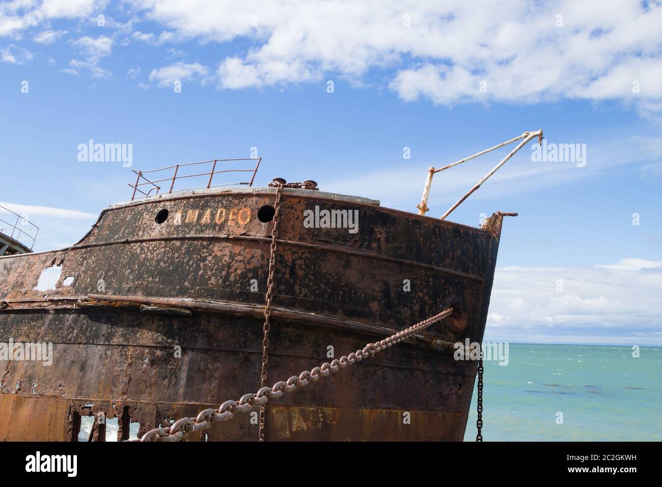 Wreckages on San Gregorio beach, Chile historic site. Beached ships ...