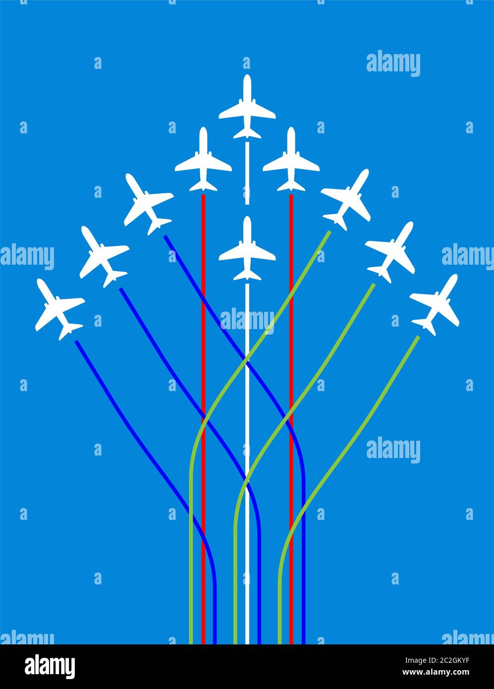 Airplane Flying Formation In Blue Sky, Air Show Display, The ...