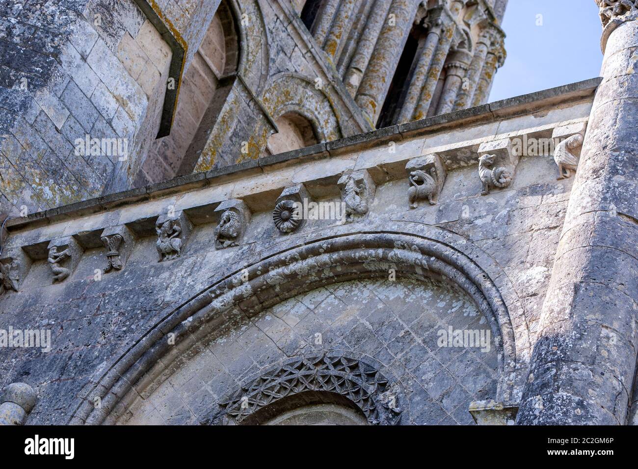 Stone corbel in Medieval church of Church of Saint-Pierre d'Aulnay ...