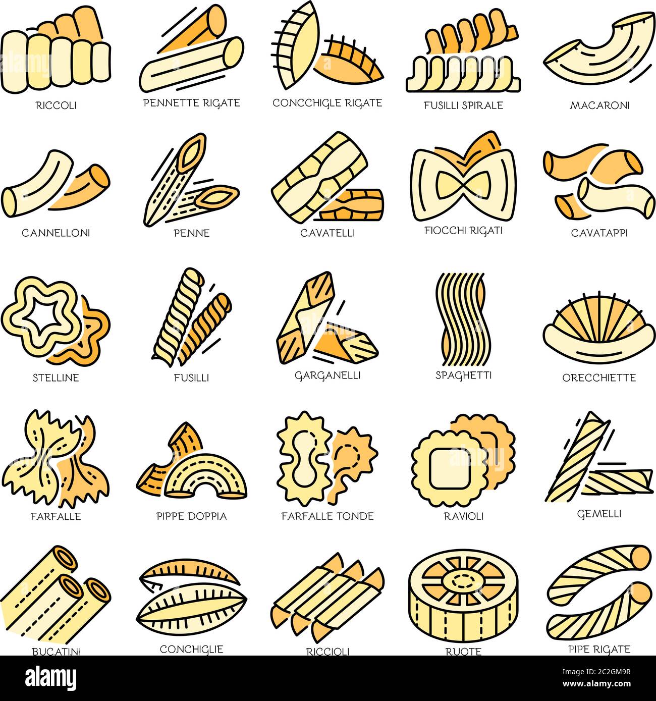Pasta icon set line color vector Stock Vector Image & Art - Alamy