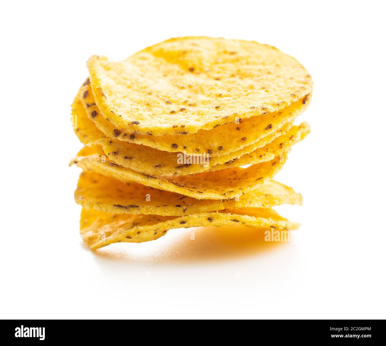 Round nacho chips. Yellow tortilla chips isolated on white background ...