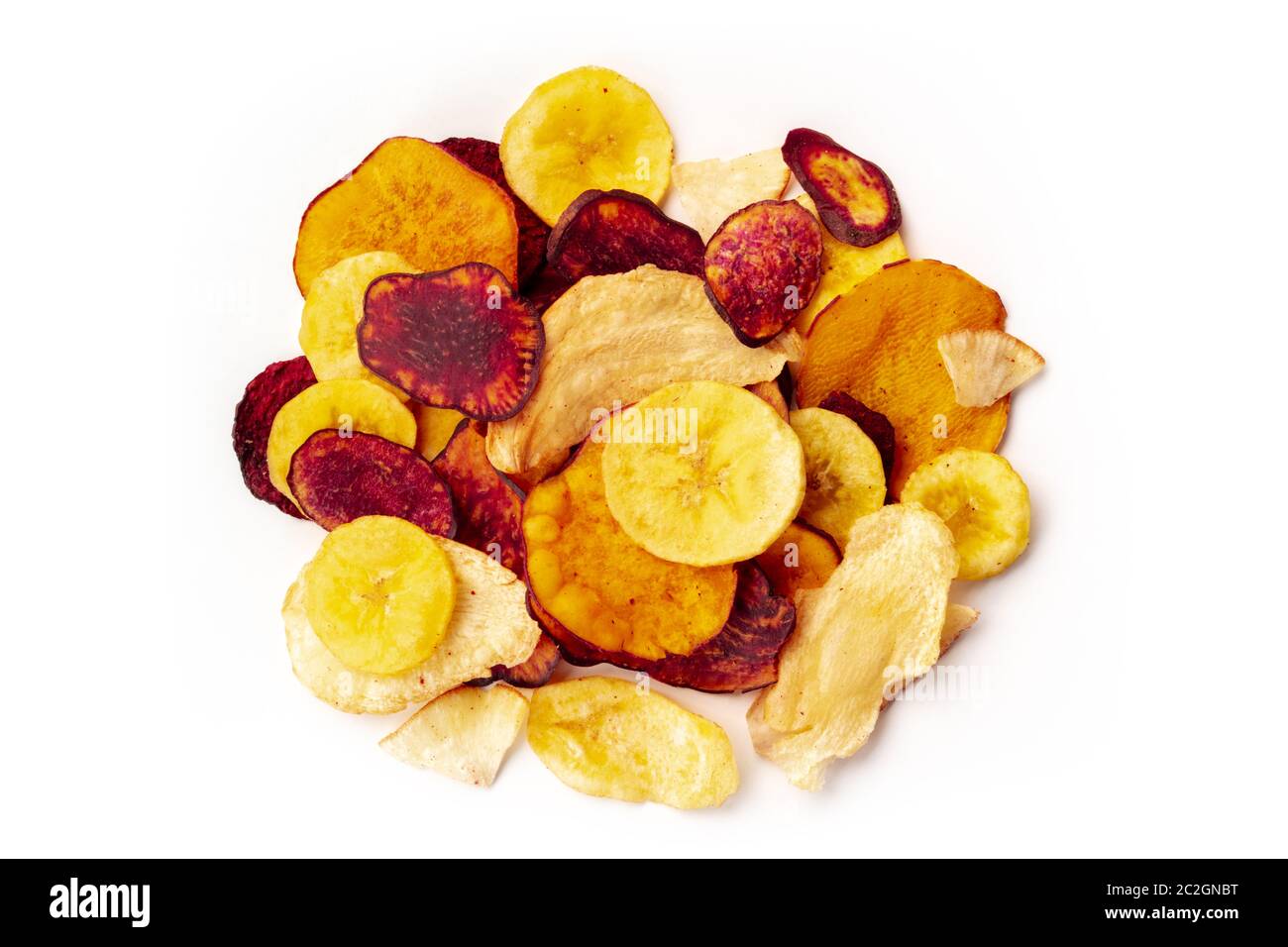 Dry fruit and vegetable chips, healthy vegan snack, a mixed heap on a ...