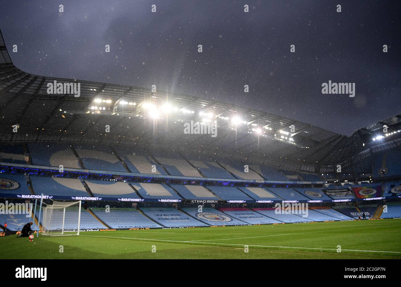 A view of the empty stand before during the Premier League match at the ...