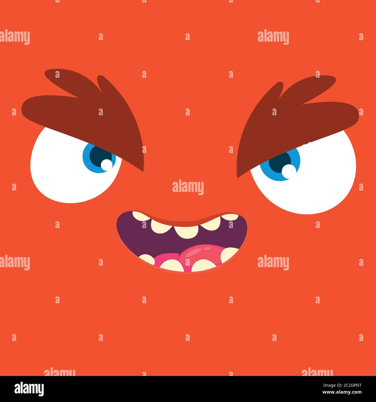 Cartoon angry monster face. Vector Halloween monster avatar, Isolated ...