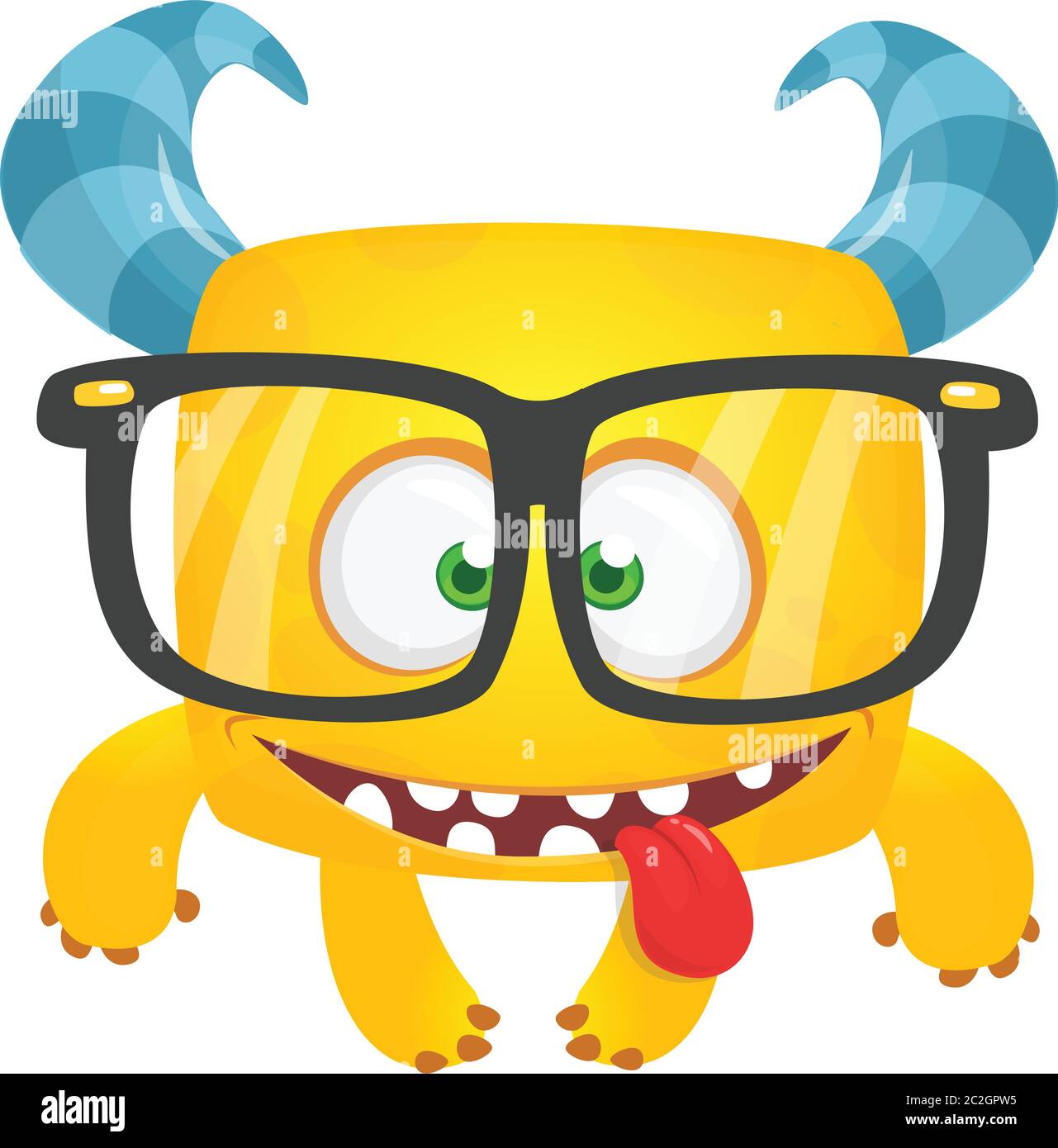 Funny cartoon laughing monster wearing eyeglasses. Vector Halloween ...