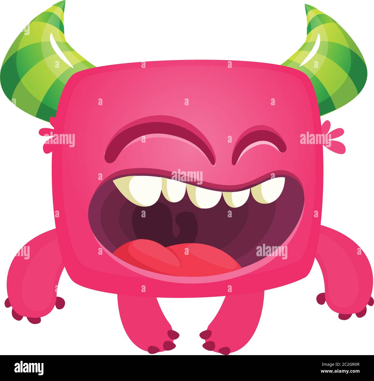 Funny and happy cartoon monster laughing. Vector Halloween illustration ...